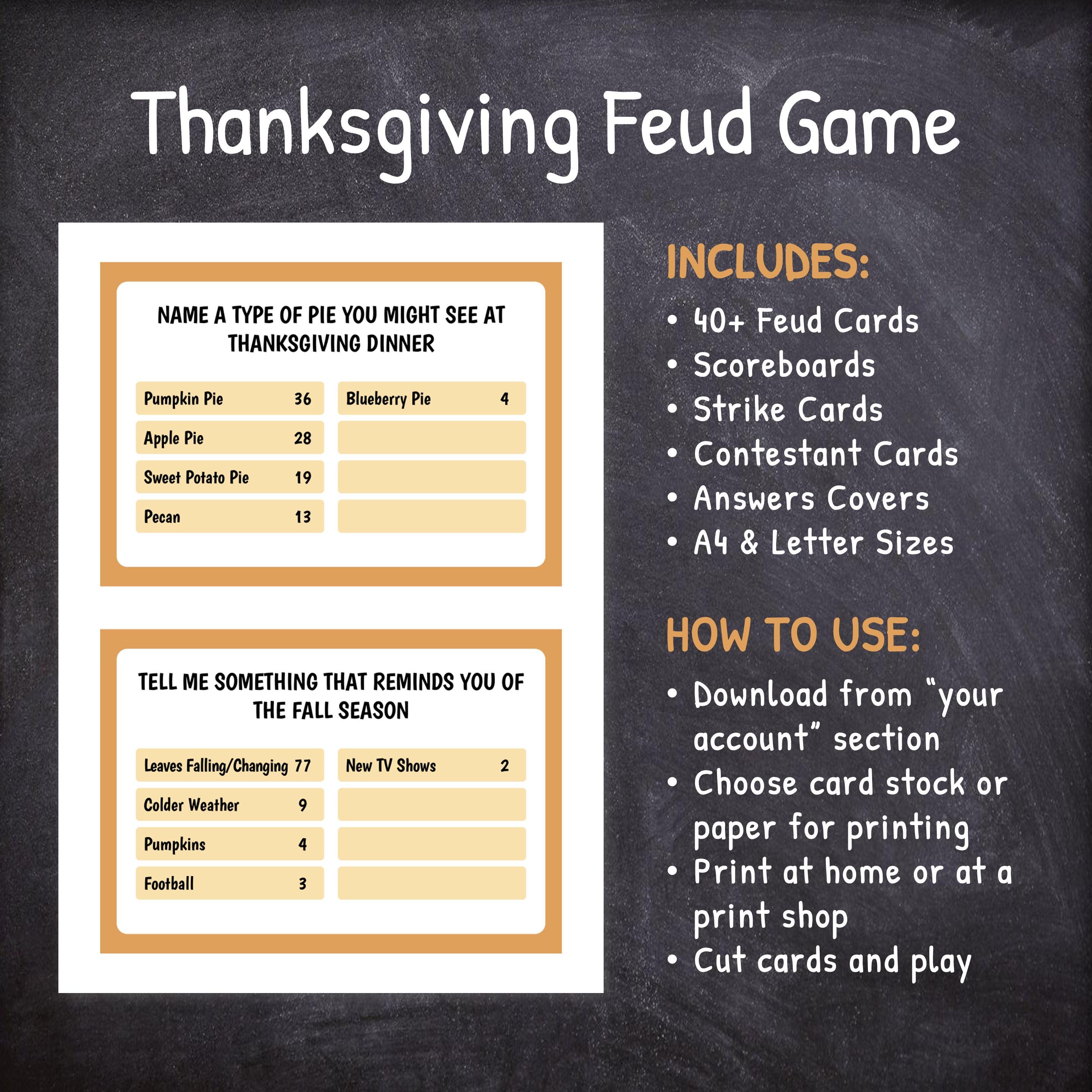 Thanksgiving Friendly Feud Game | Printable Thanksgiving Game ...