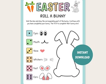 Easter Roll A Bunny Game | Printable Easter Party Cute Bunny Game for ...