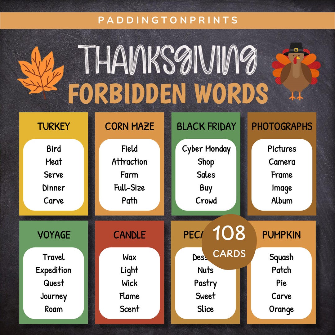 Thanksgiving Forbidden Words Game | Printable Thanksgiving Game ...