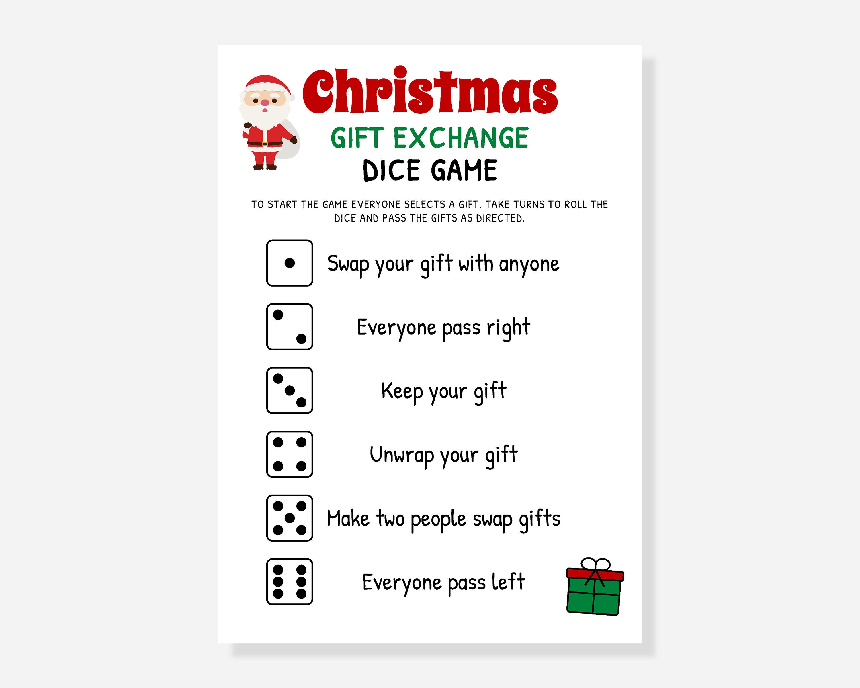 Christmas Gift Exchange Dice Game | Printable Christmas Game ...