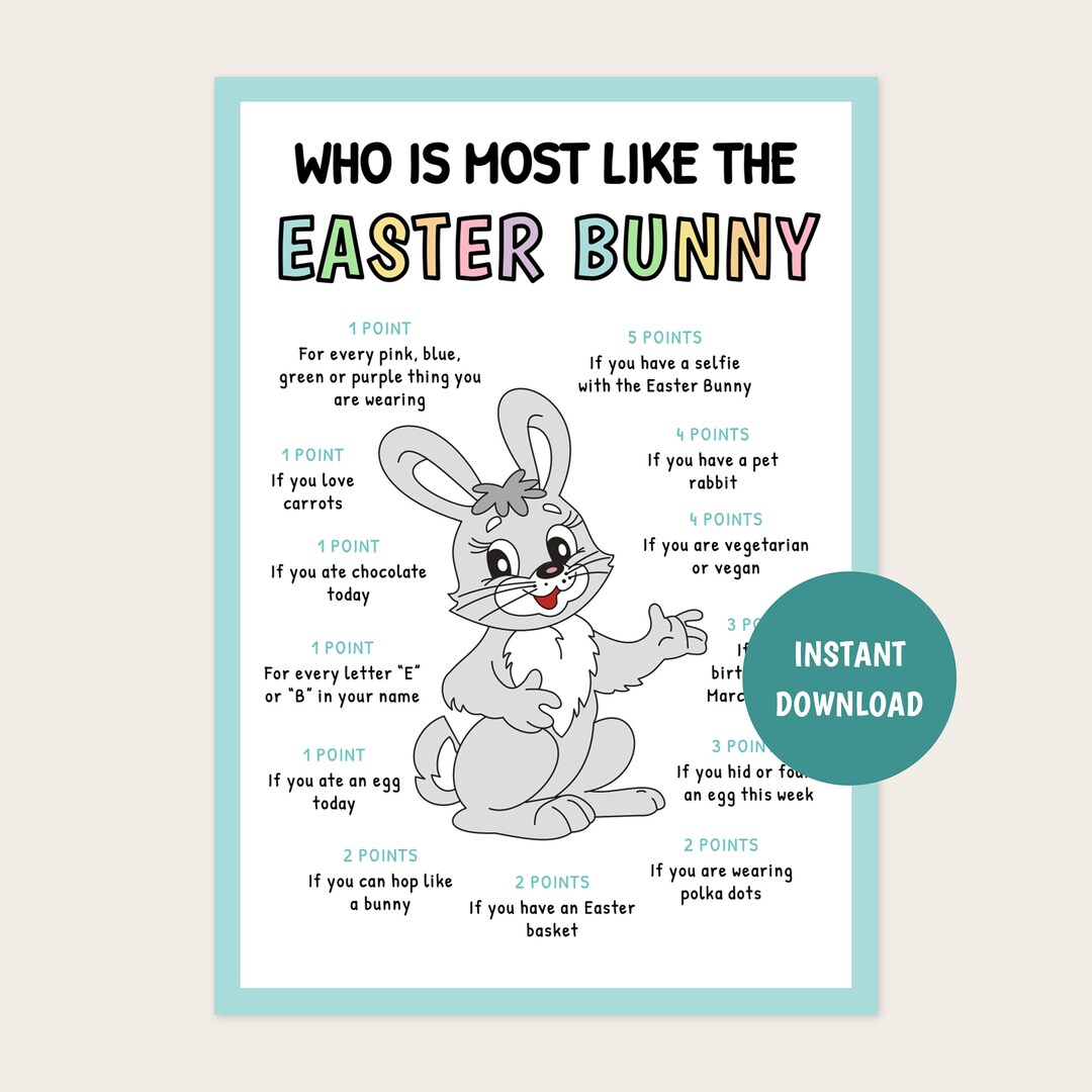 Who is Most Like the Easter Bunny Game | Printable Easter Game | Easter ...