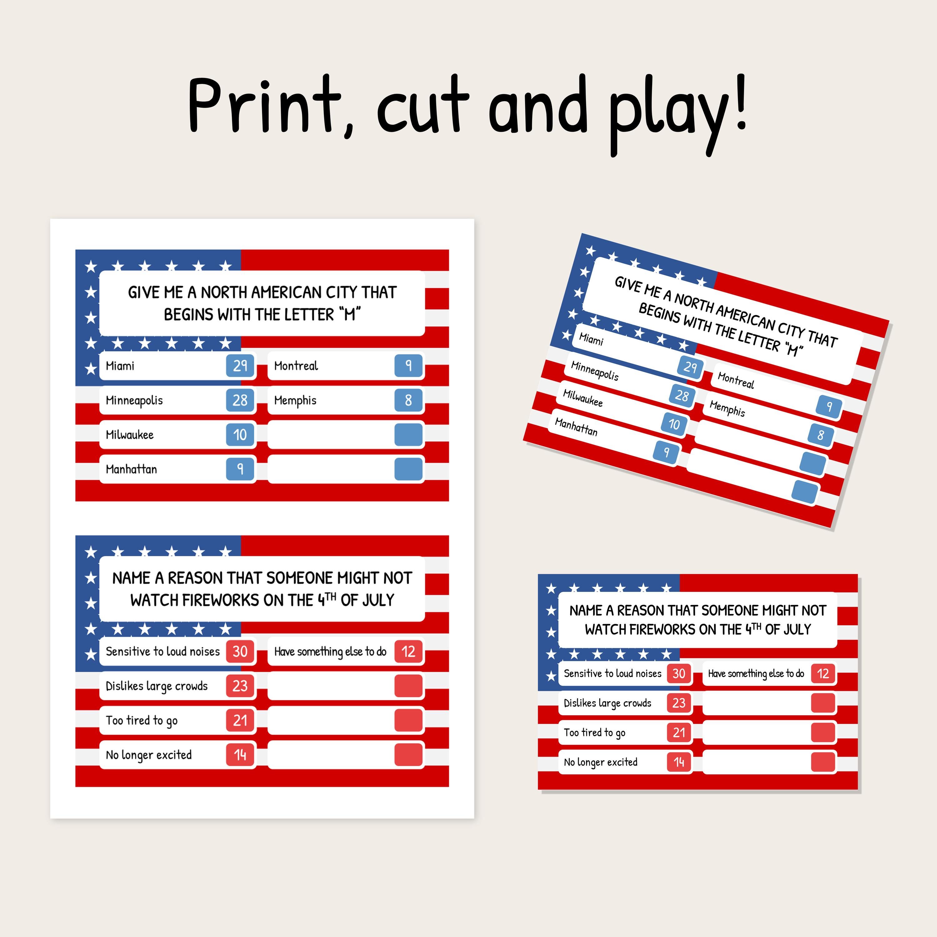4th of July Friendly Feud Game | 4th July Trivia | Printable 4th of ...