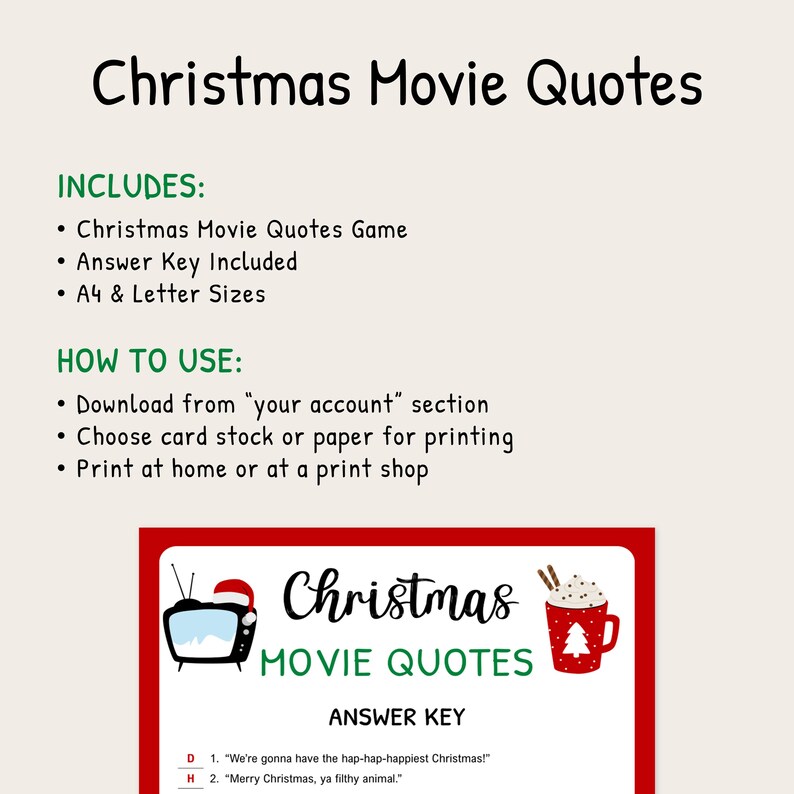 Christmas Movie Quote Game | Printable Christmas Game | Christmas Party ...