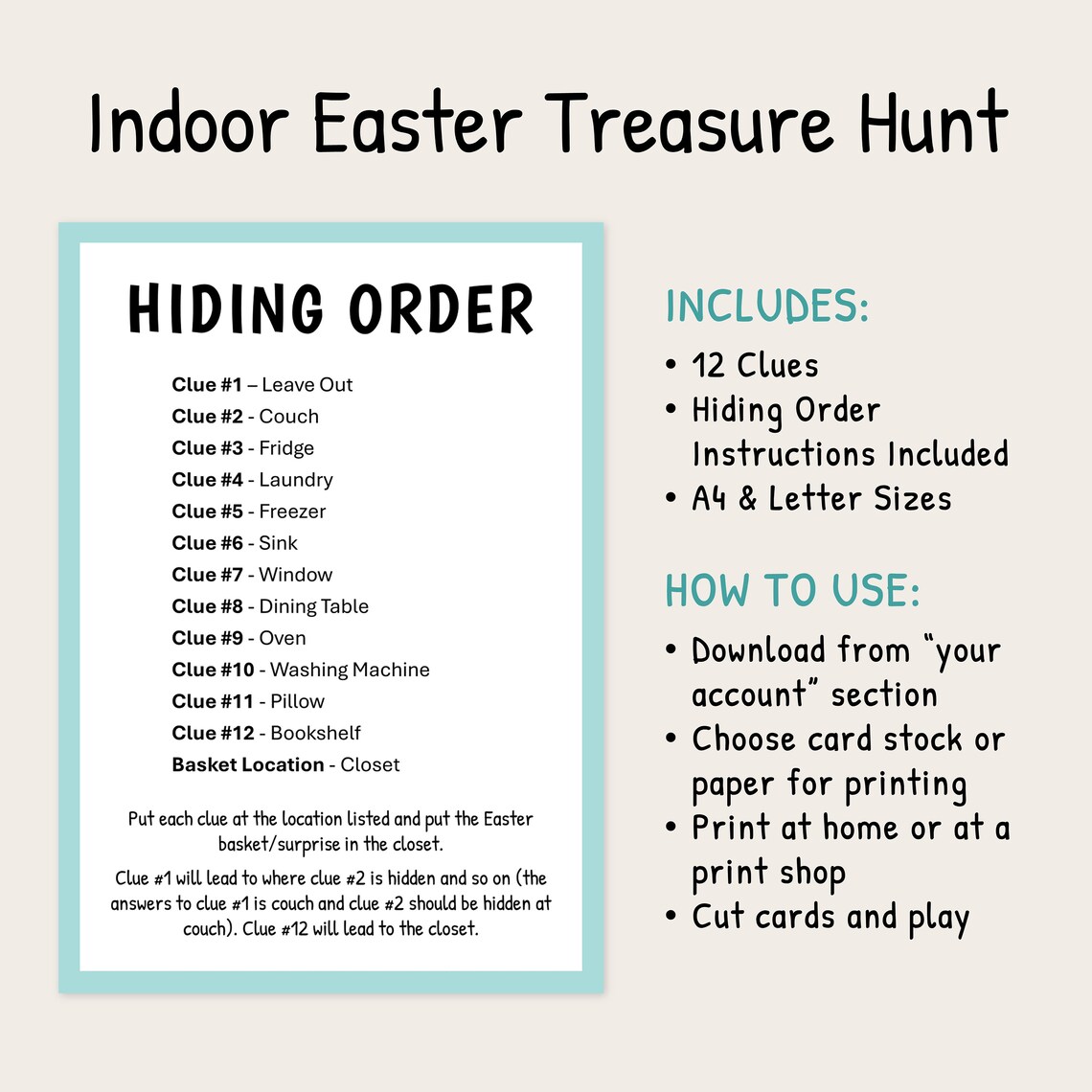 Easter Egg Treasure Game | Indoor Easter Egg Hunt Clues | Easter ...