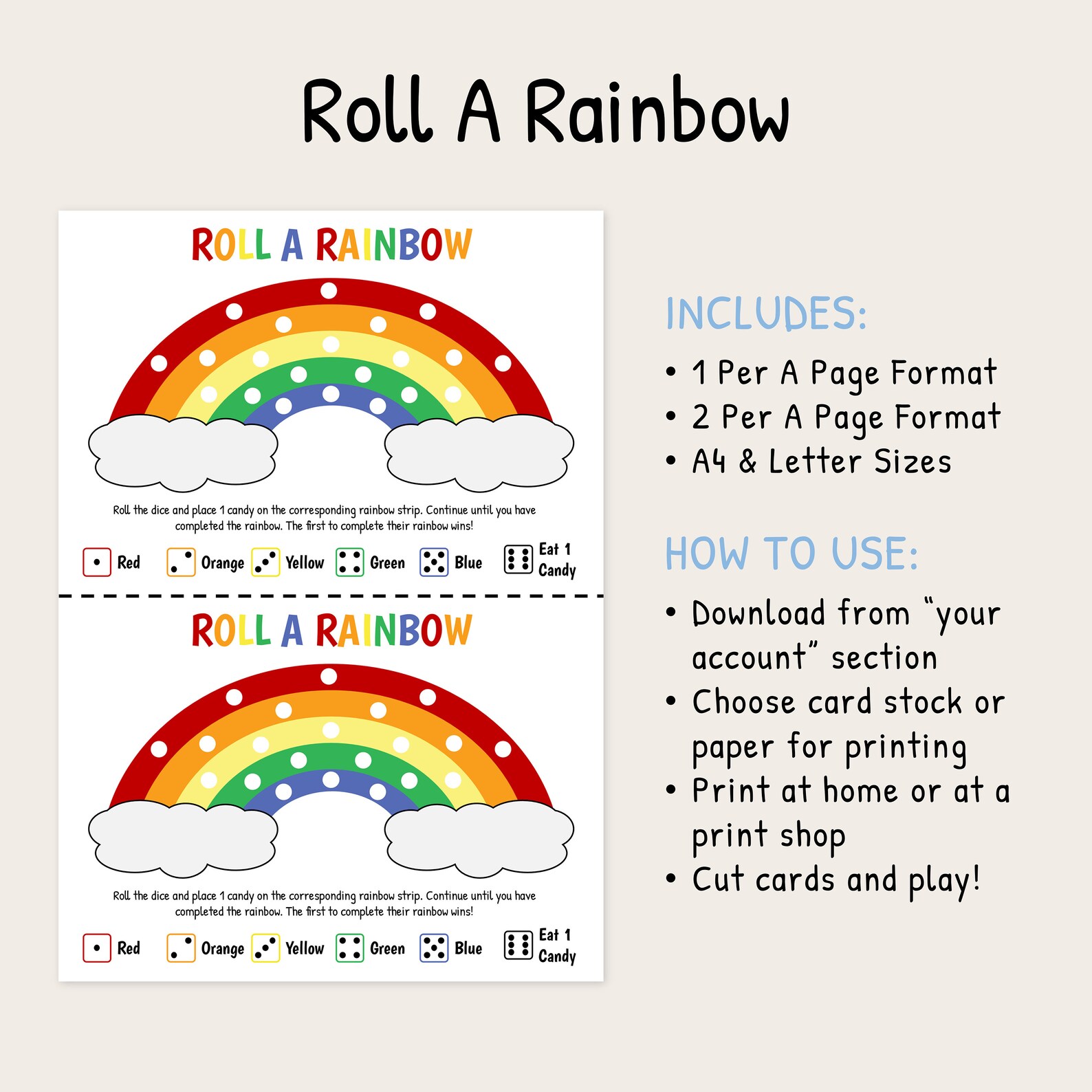 Roll A Rainbow Game | Printable Easter Game | Easter Day Games for Kids | Easter Day Party Game ...