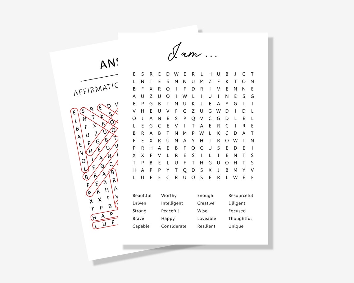 Printable Affirmation Word Search | Mental Health Word Search ...