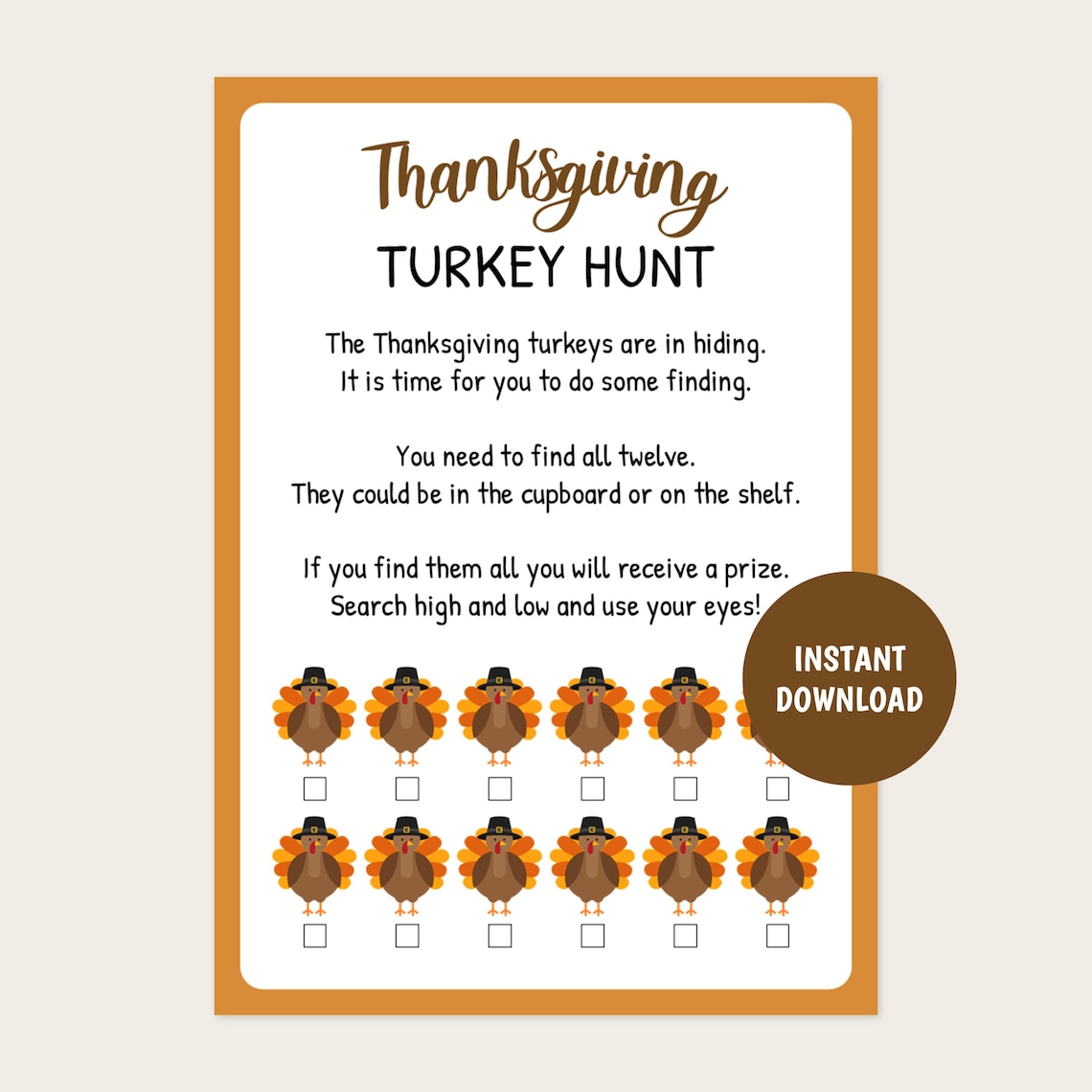 Thanksgiving Turkey Hunt Game | Thanksgiving Scavenger Hunt | Printable ...