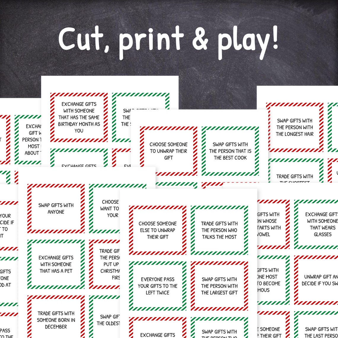 Christmas Gift Exchange Game | White Elephant Gift Exchange Cards ...