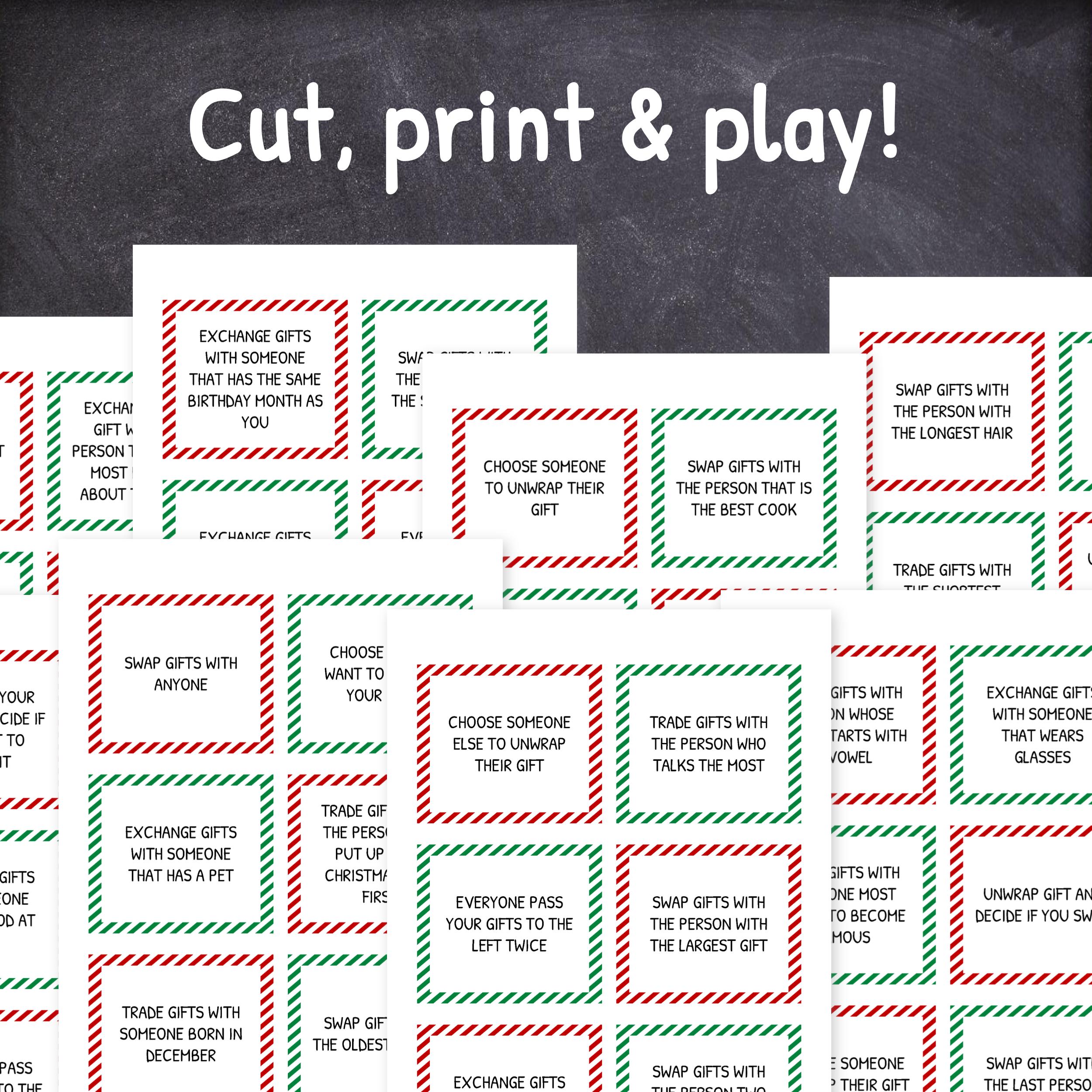 Christmas Gift Exchange Game | White Elephant Gift Exchange Cards ...