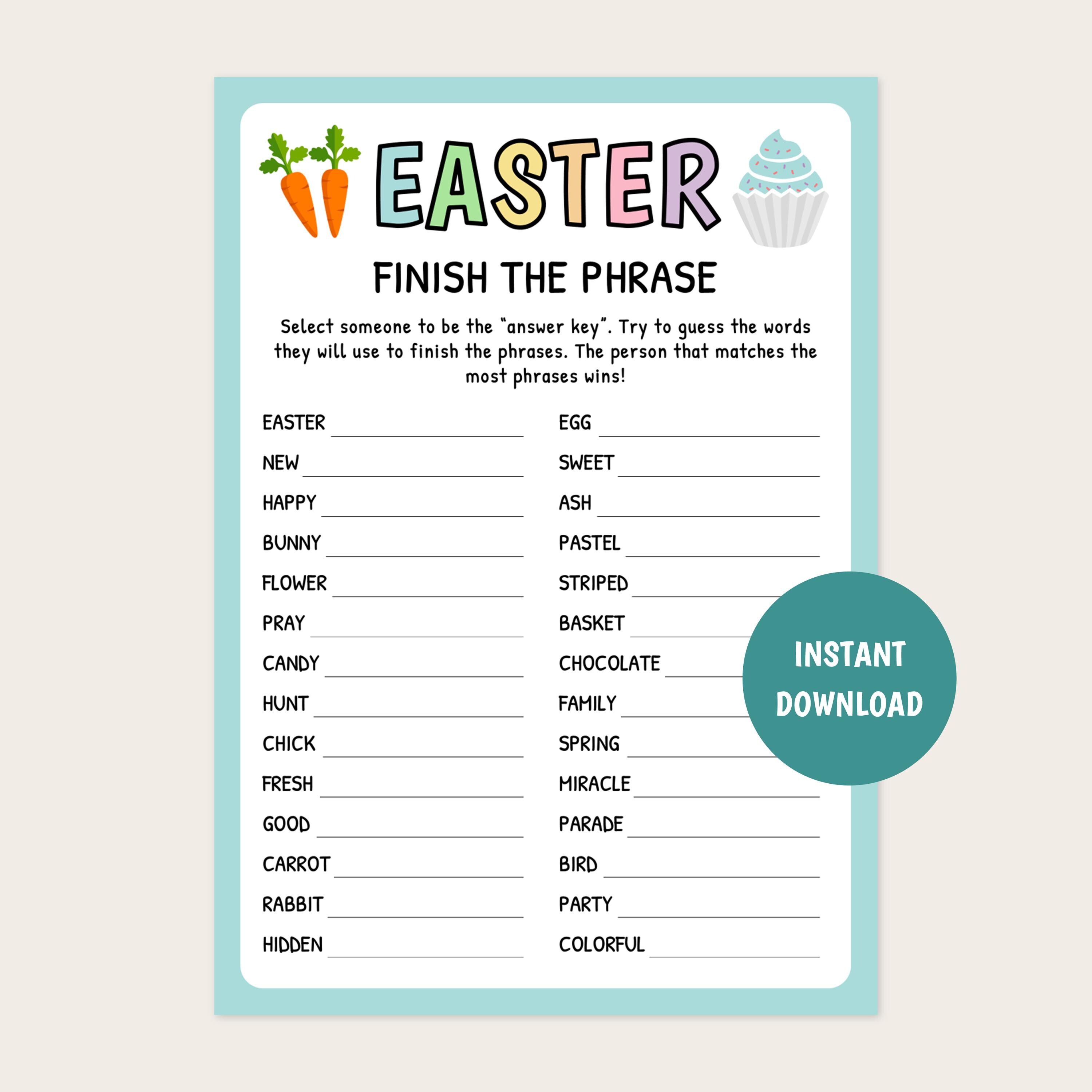 Easter Finish That Phrase Game | Printable Easter Game | Easter ...
