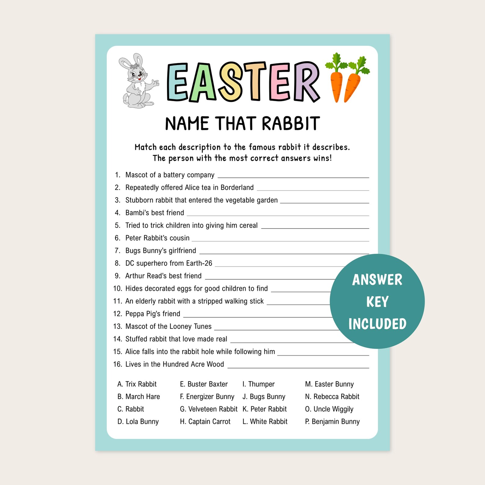Easter Name That Famous Rabbit Game | Printable Easter Game | Easter ...