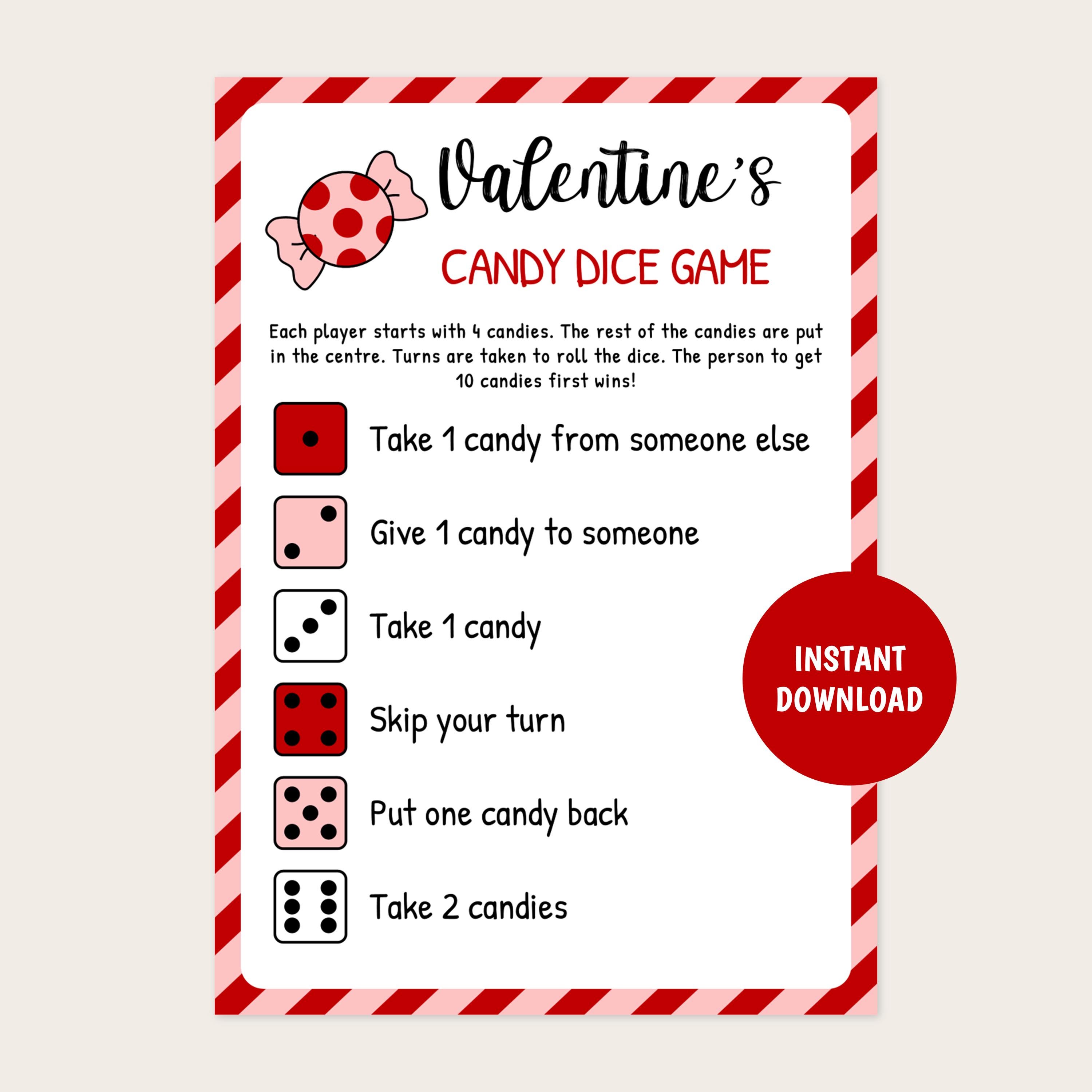 Valentines Candy Dice Game | Printable Valentines Game | Valentine ...
