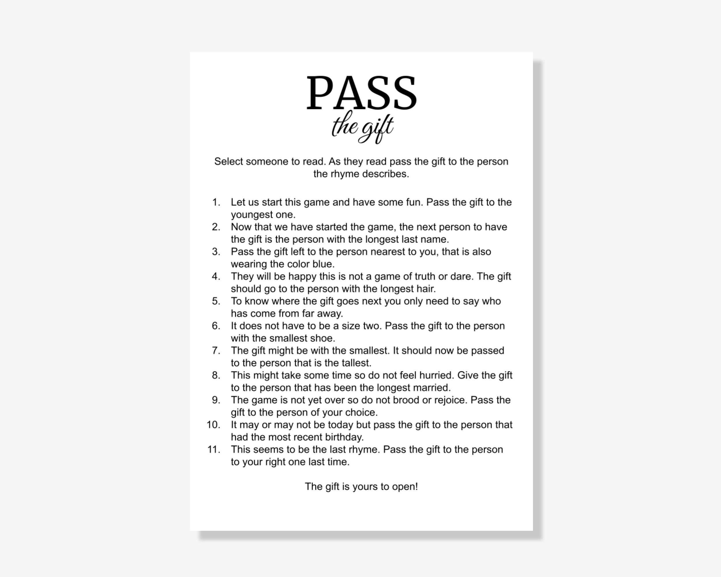 Pass the Gift Game | Printable Icebreaker Game | Printable Pass the ...