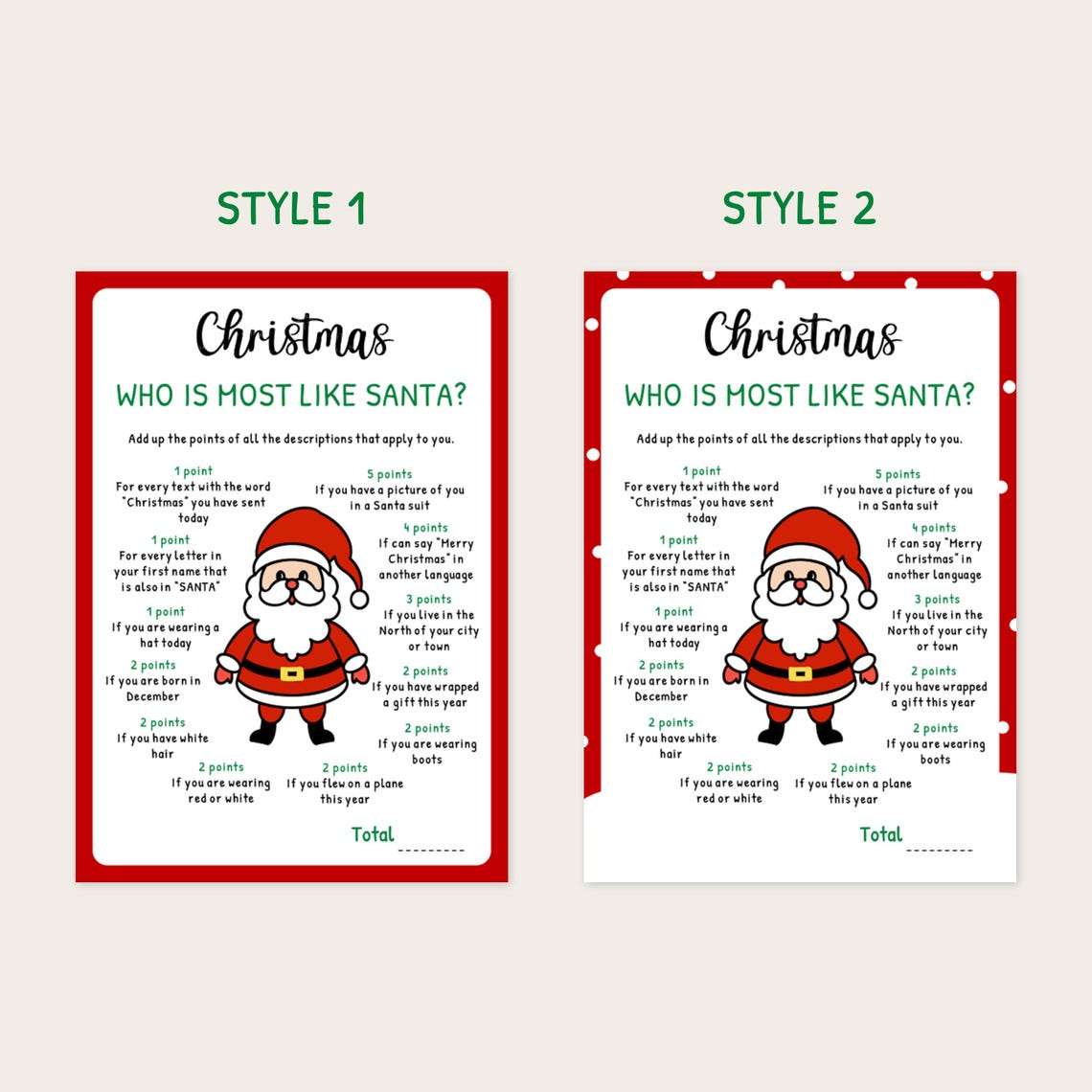 Christmas Who is the Most Like Santa Game | Printable Christmas Game ...