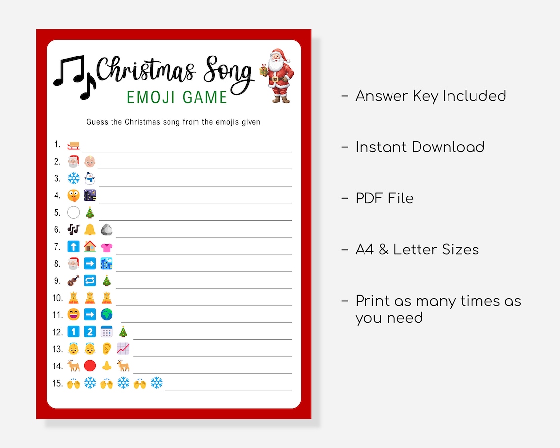Christmas Emoji Song Game | Printable Christmas Game | Christmas Emoji ...