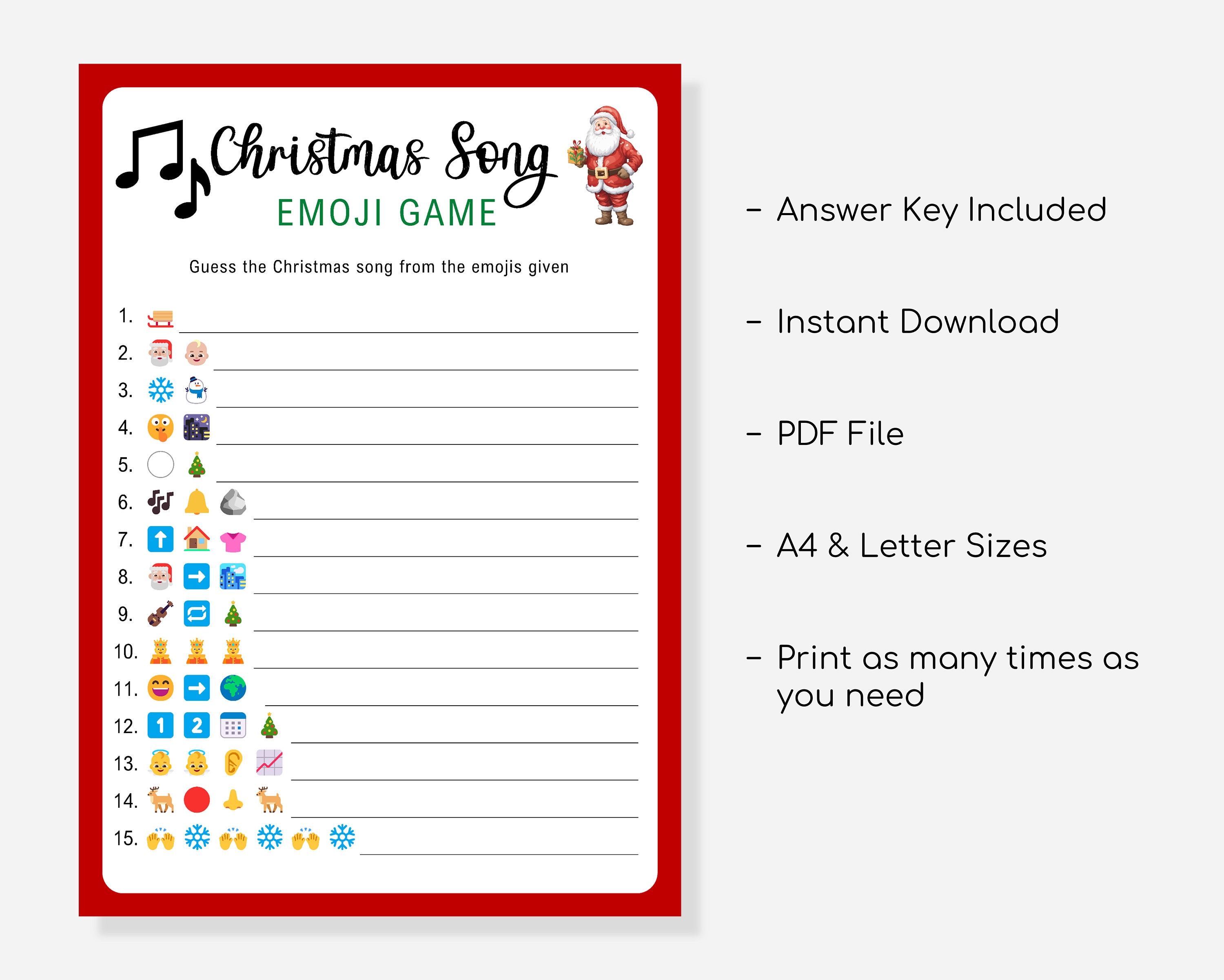 Christmas Emoji Song Game | Printable Christmas Game | Christmas Emoji ...