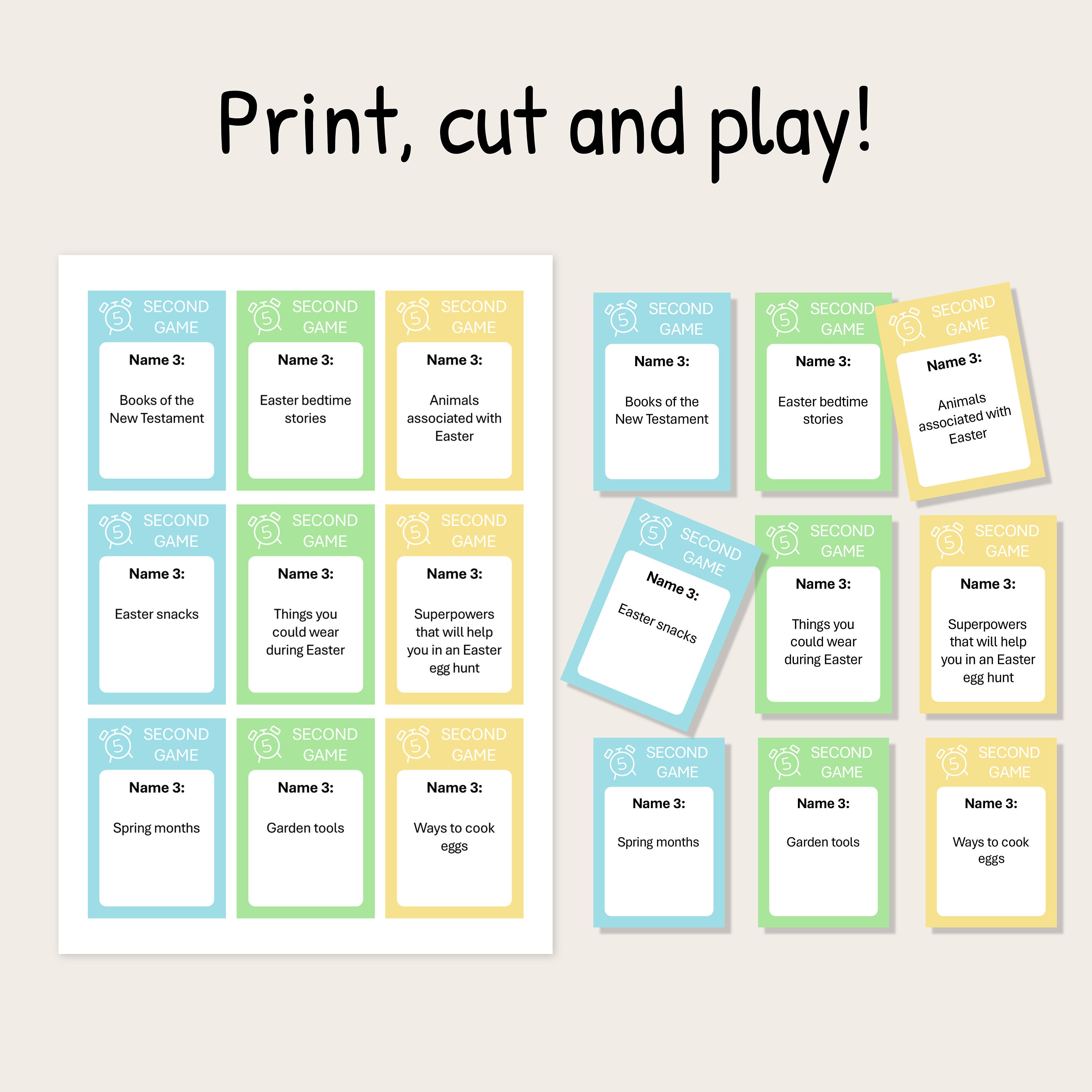 Easter 5 Second Game | Printable Easter Game | Easter Name 3 Game | 5 ...