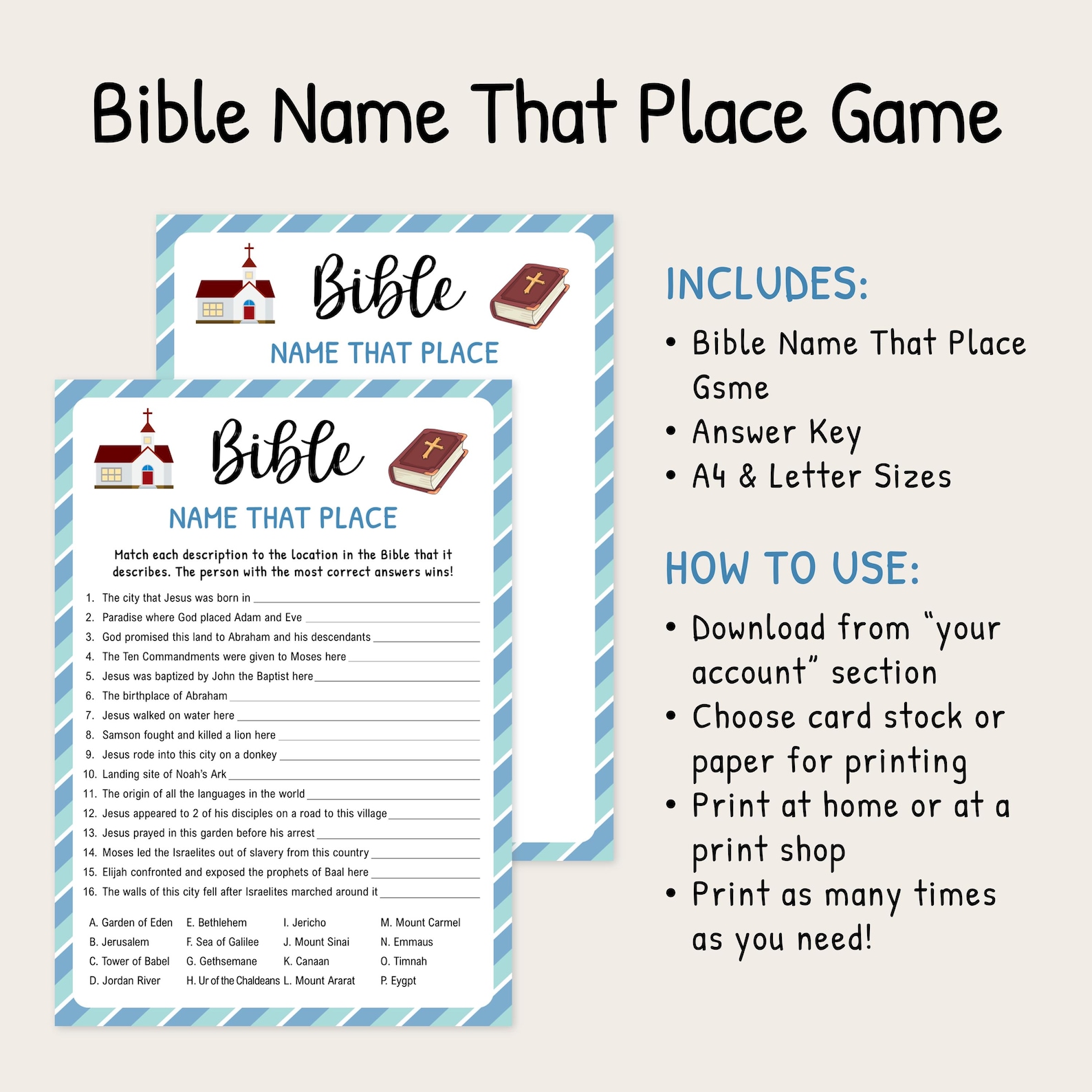 Bible Name That Place Game | Printable Bible Game | Bible Quiz | Bible ...