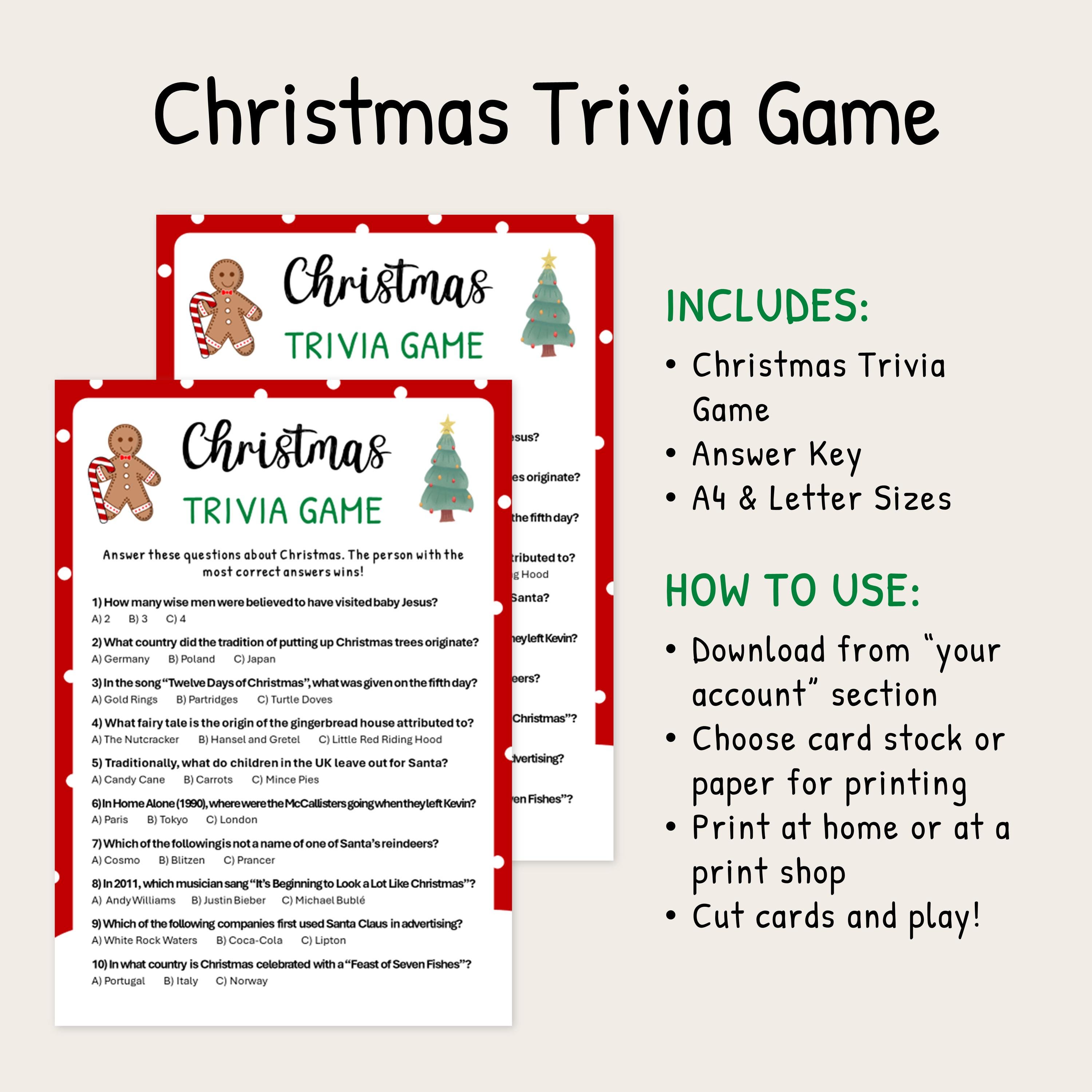 Christmas Trivia Game | Gift Swap Game | Printable Christmas Family ...