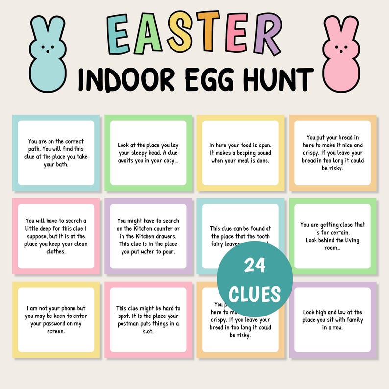 Easter Egg Hunt Game | Indoor Easter Egg Hunt Clues | Easter Scavenger ...