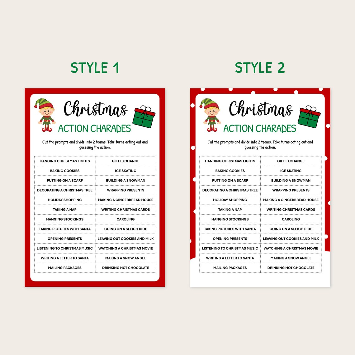 Christmas Action Charades Game | Christmas Charades Game | Printable ...