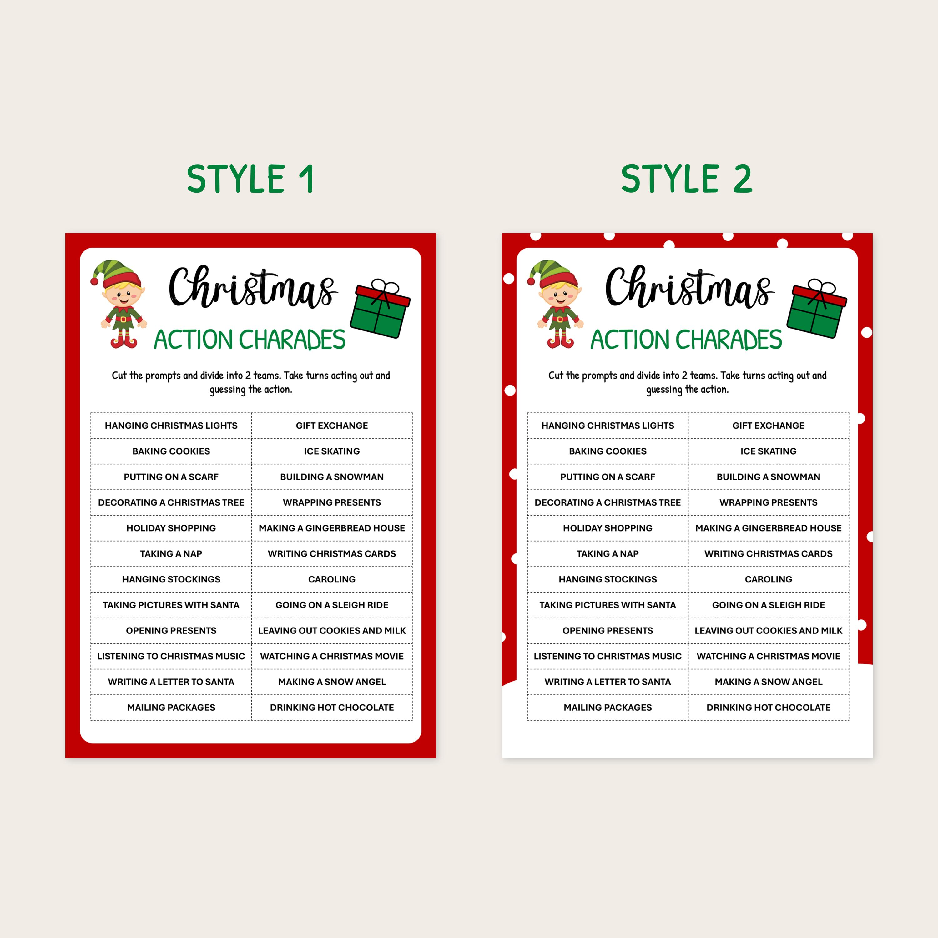 Christmas Action Charades Game | Christmas Charades Game | Printable ...