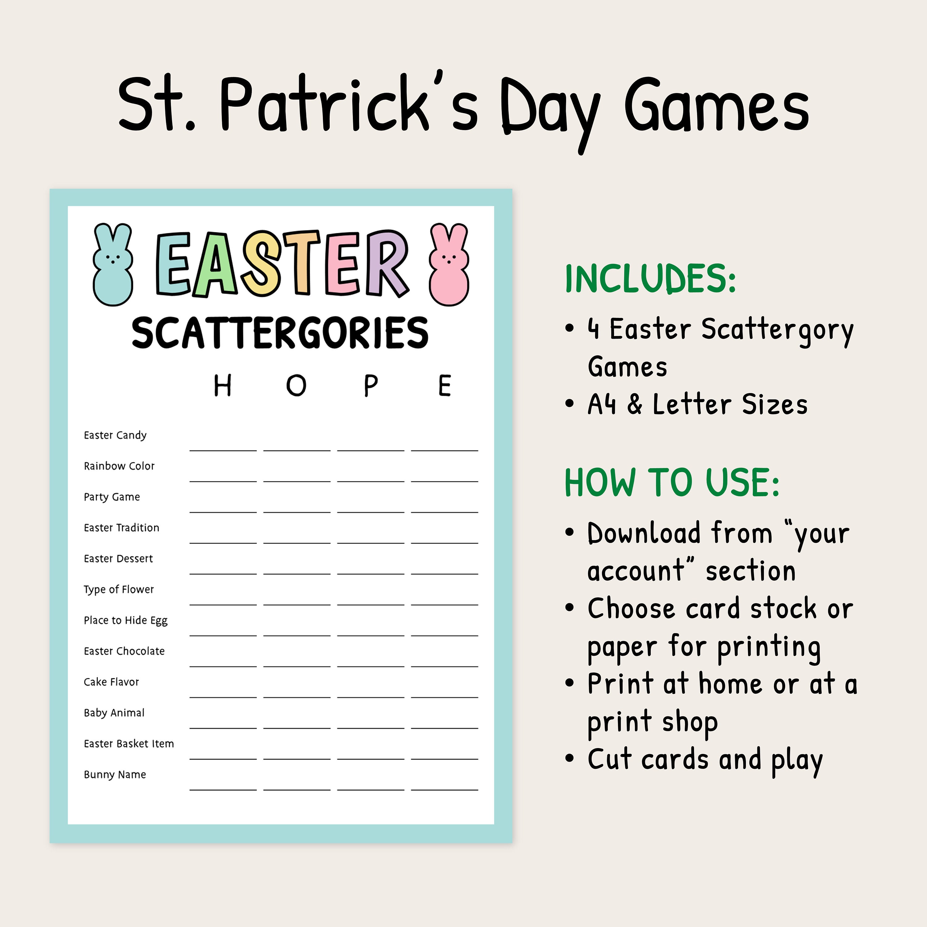 Easter Scattergories Game Bundle | Easter Party Games | Printable Games ...