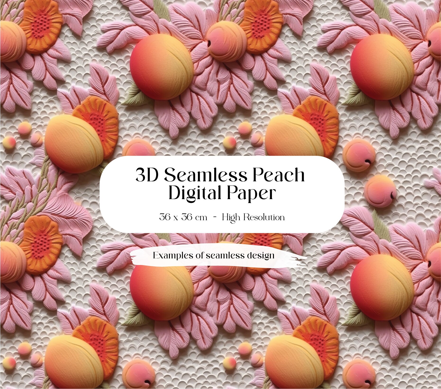3D Peach Seamless Pattern Digital Paper Peaches Fruit Texture ...