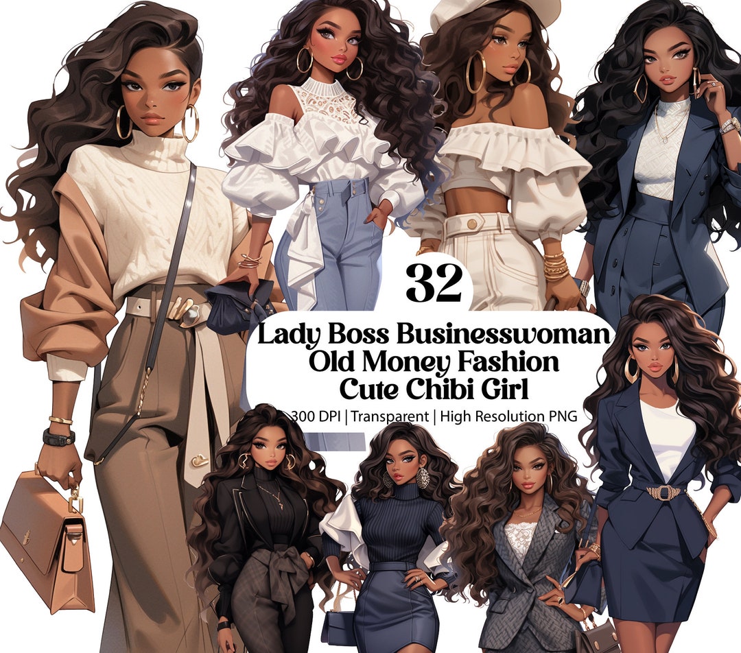 Lady Boss Fashion Cute Chibi Clipart, Old Money Businesswoman, African ...
