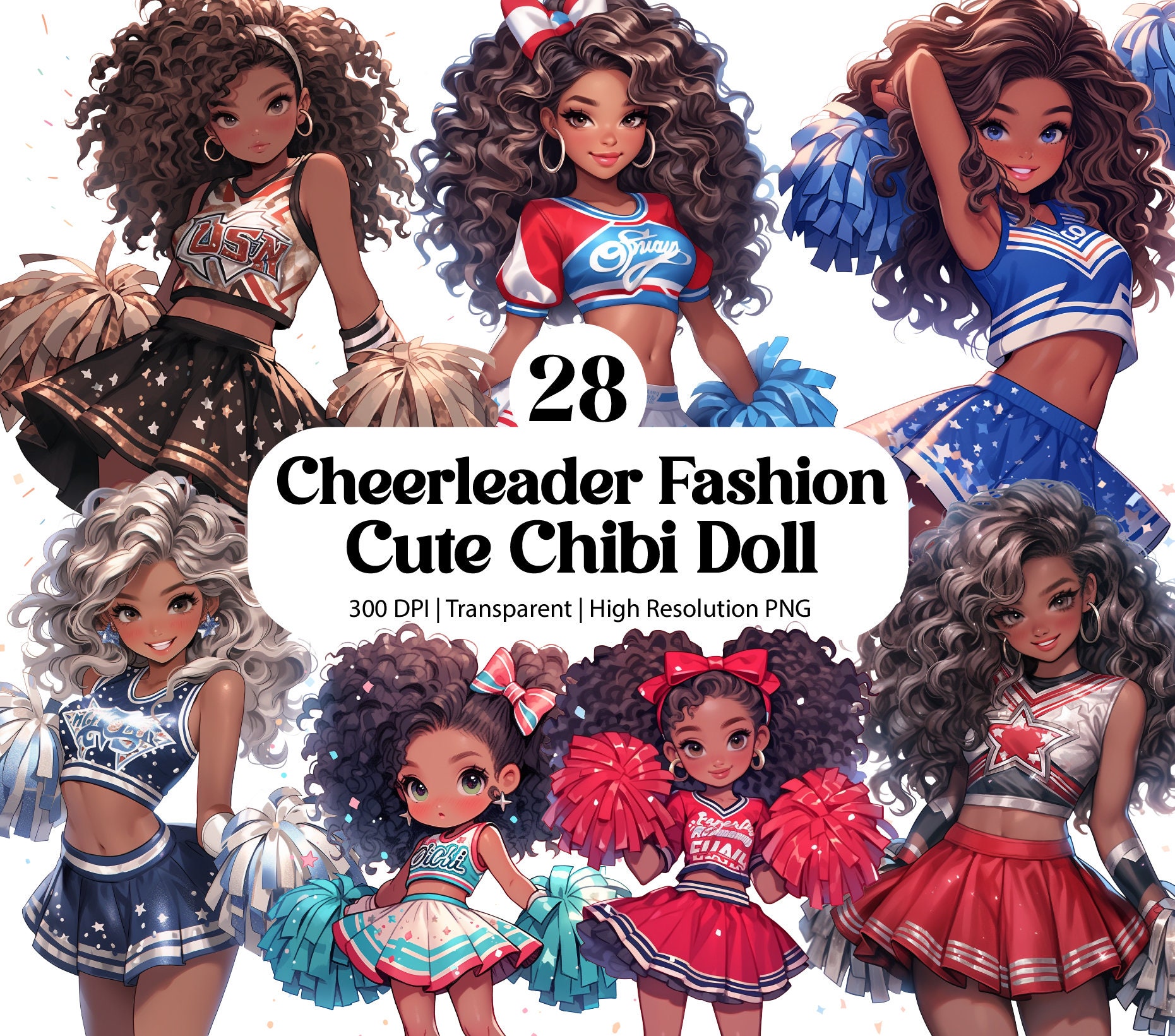 Cheerleader Fashion Cute Chibi Clipart, Yell Leaders Team Uniform PNG ...