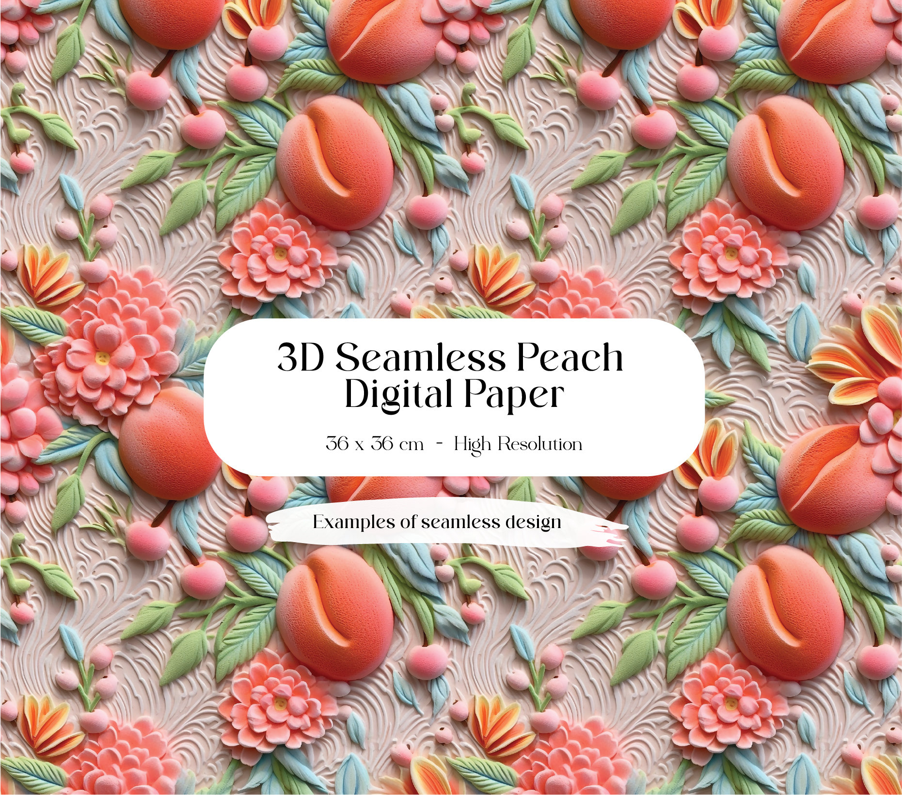 3D Peach Seamless Pattern Digital Paper Peaches Fruit Texture ...