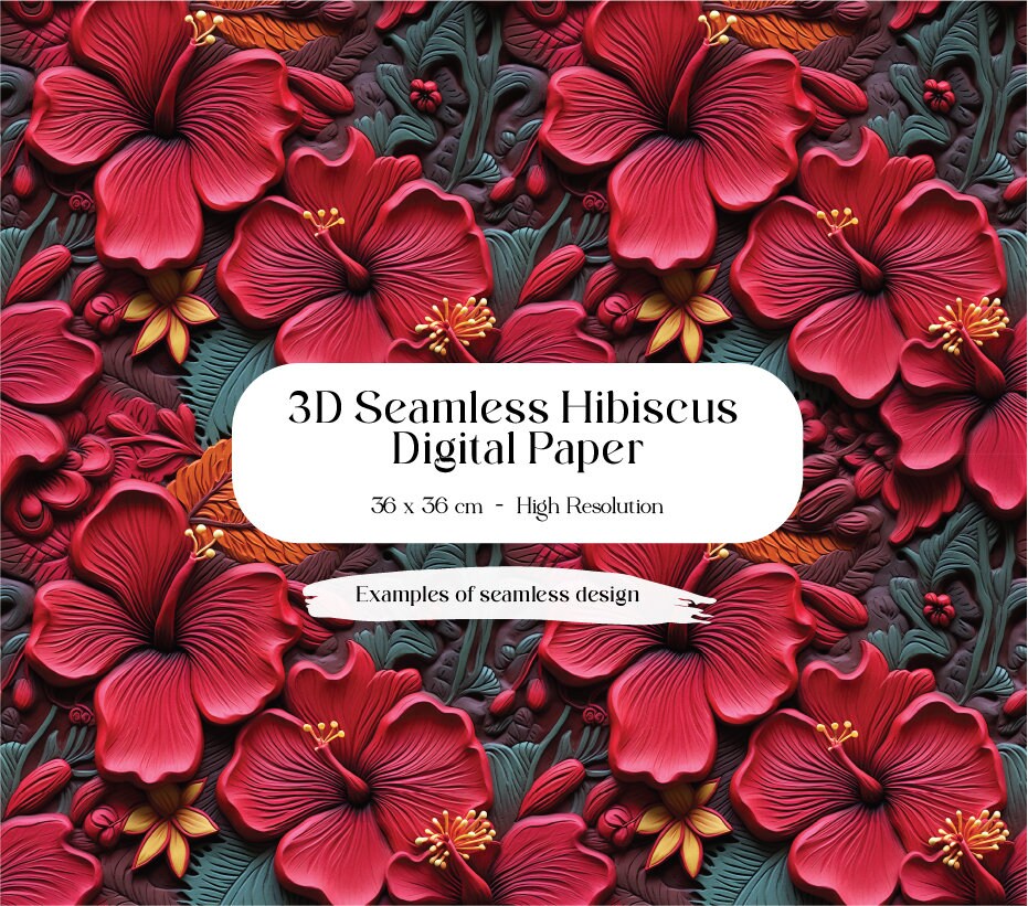 3D Hibiscus Seamless Pattern Digital Paper Hibiscus Hawaii - Etsy