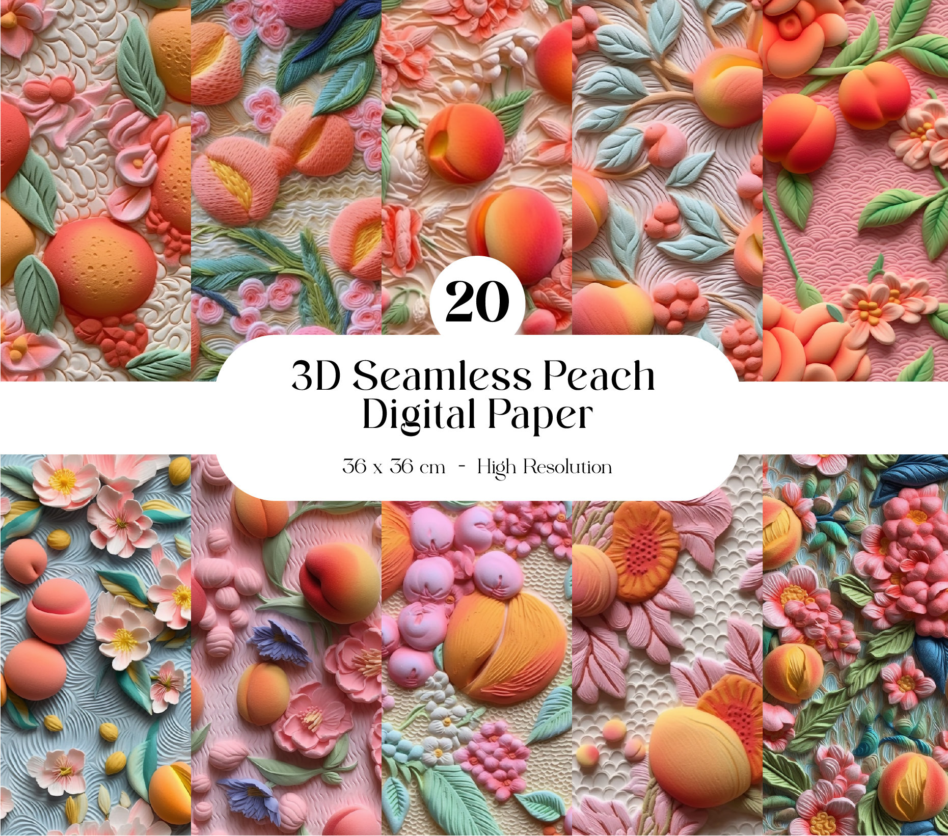 3D Peach Seamless Pattern Digital Paper Peaches Fruit Texture ...