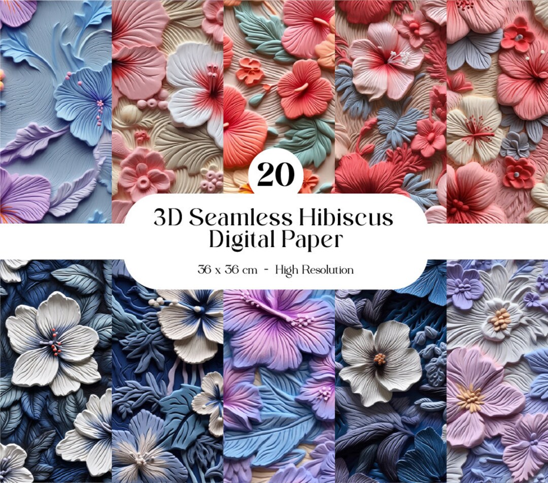3D Hibiscus Seamless Pattern Digital Paper Hibiscus Hawaii Tropical ...