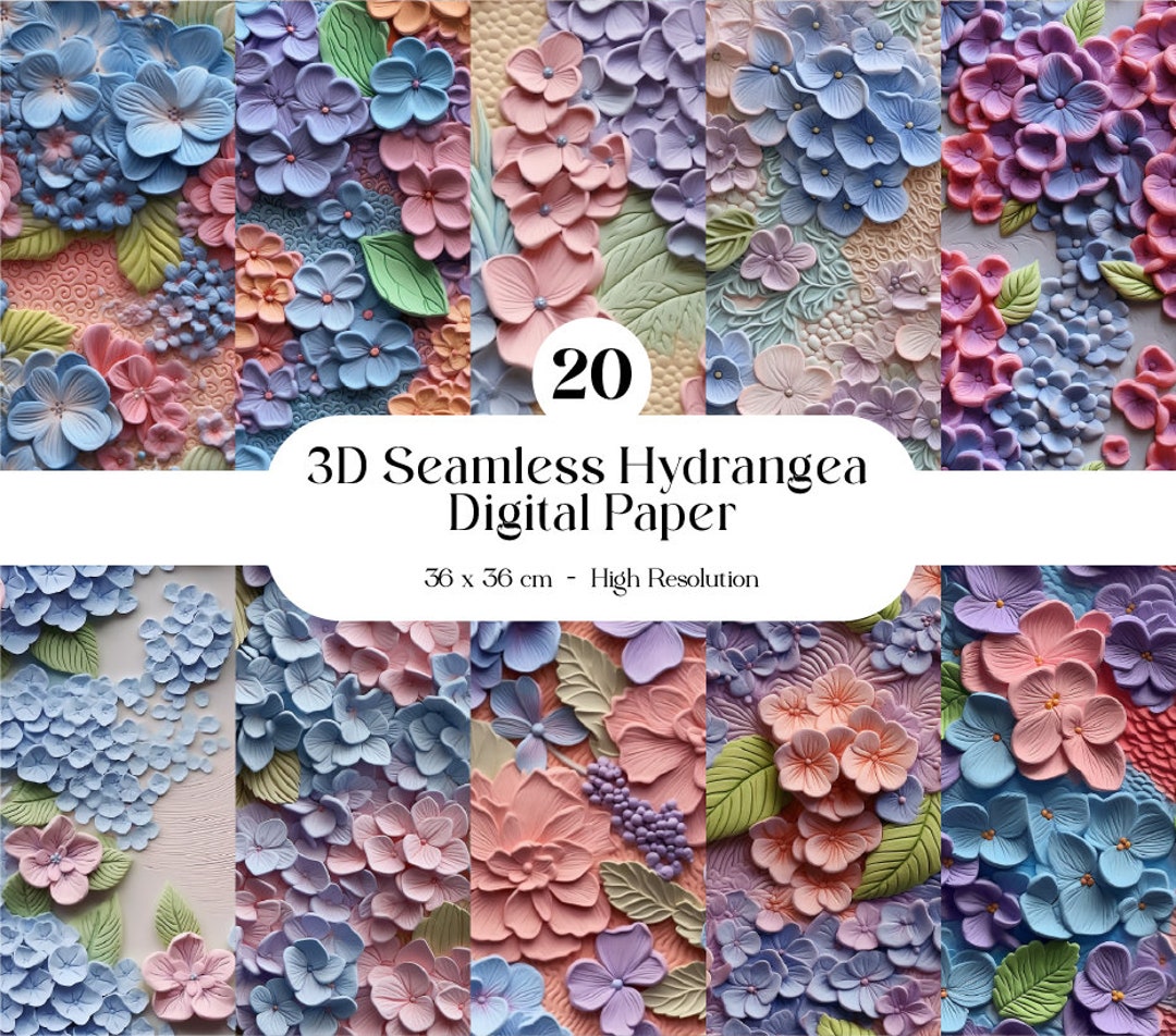 3D Hydrangea Seamless Pattern Digital Paper Floral Texture Repeatable ...
