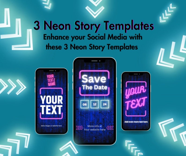 3 Neon Story Templates - Etsy