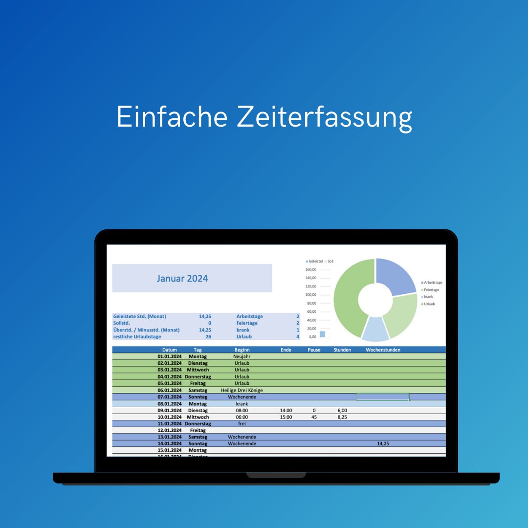 Working Time Recording 2024 Hour Recording With Break Times Holidays ...