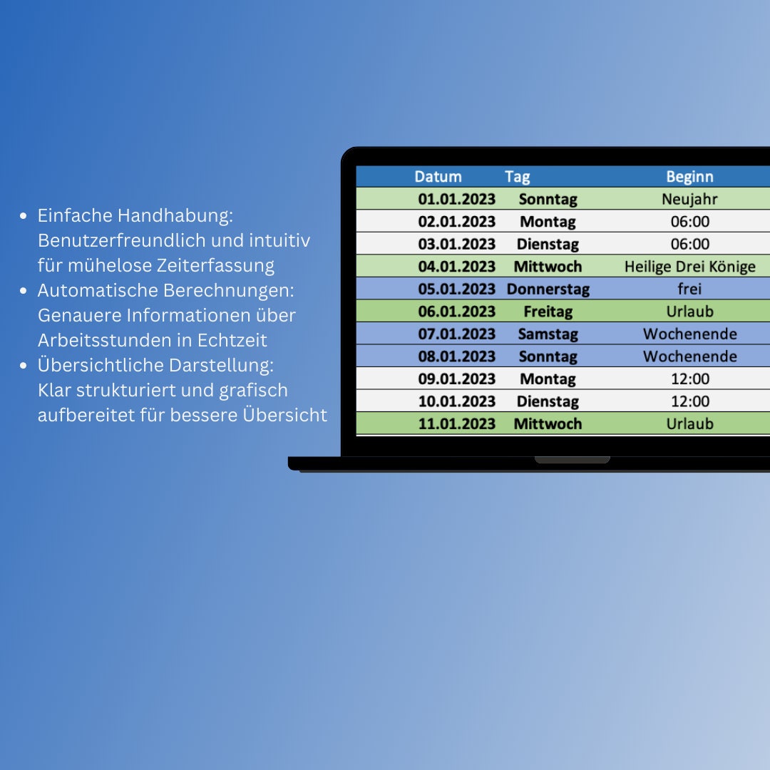 Working Time Recording 2024 Hour Recording With Break Times Holidays ...
