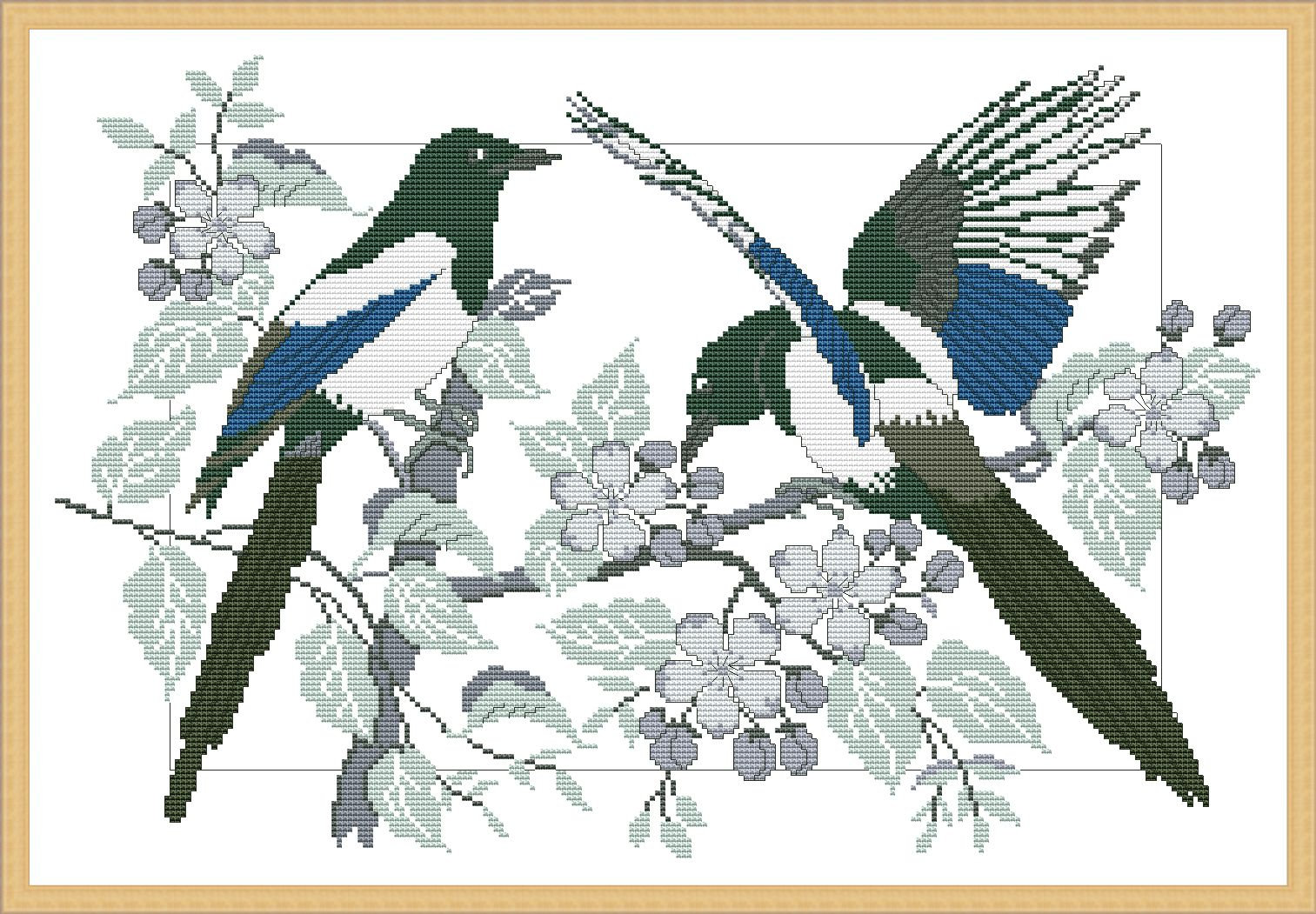 Magpies on a Branch, Counted Cross Stitch Pattern, Birds on a Branch ...