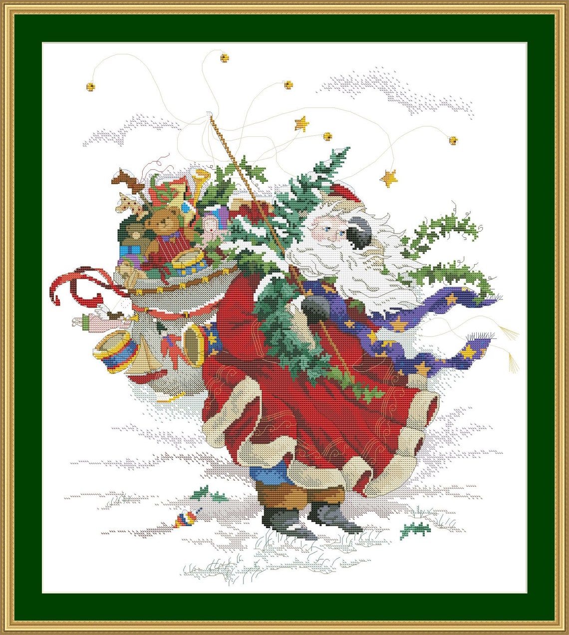 Windswept St Nick, Counted Cross Stitch Pattern, Winter, Santa, Snow ...