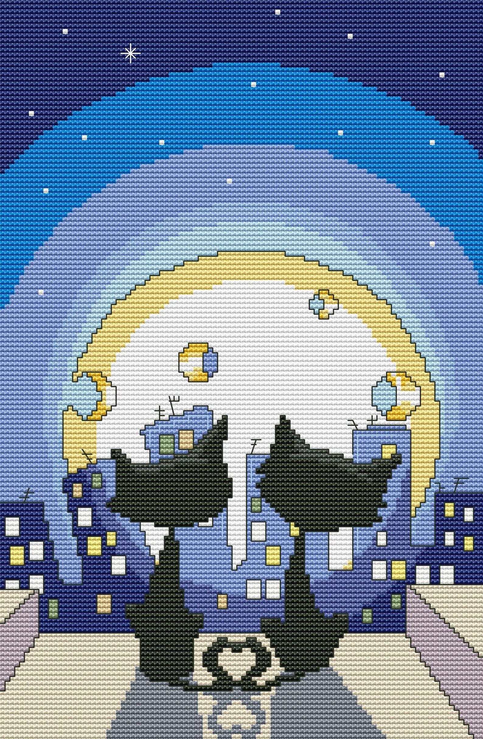 Cats and Cheese Moon, Counted Cross Stitch Pattern, Animal, Cats, Hand ...