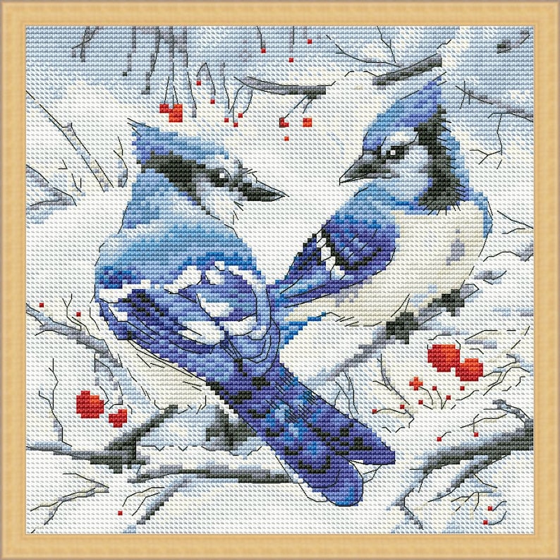 Blue Jays Counted Cross Stitch Pattern Wild Animals Snow - Etsy