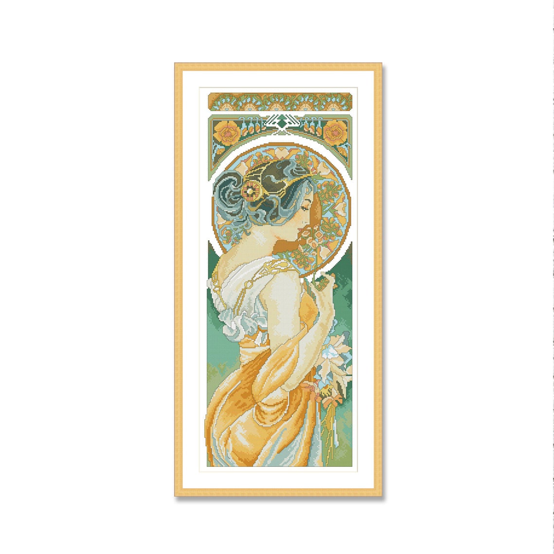 Girl With Primrose, Cross Stitch Pattern, Alphonse Mucha, Art Nouveau ...