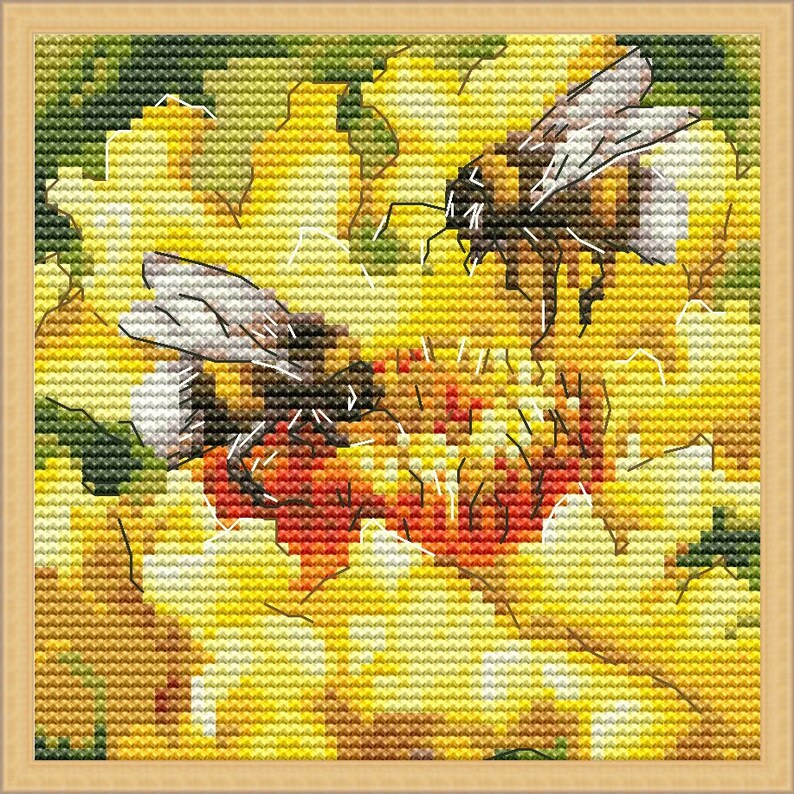Bees on a Flower, Cross Stitch Pattern, Digital Pattern, Modern Decor ...