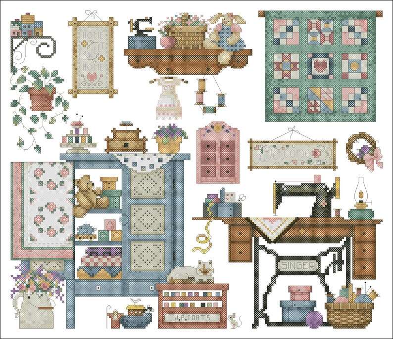 Needlewoman's Room, Cross Stitch Pattern, PDF Digital Pattern, Sewing ...