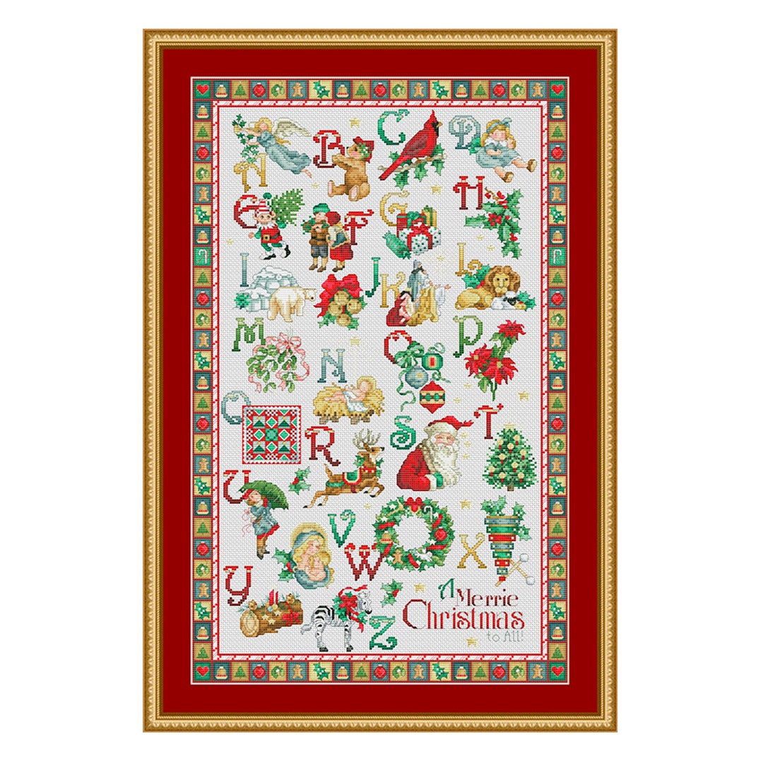 Christmas Alphabet, Sampler ABC, Counted Cross Stitch Pattern, Floral ...