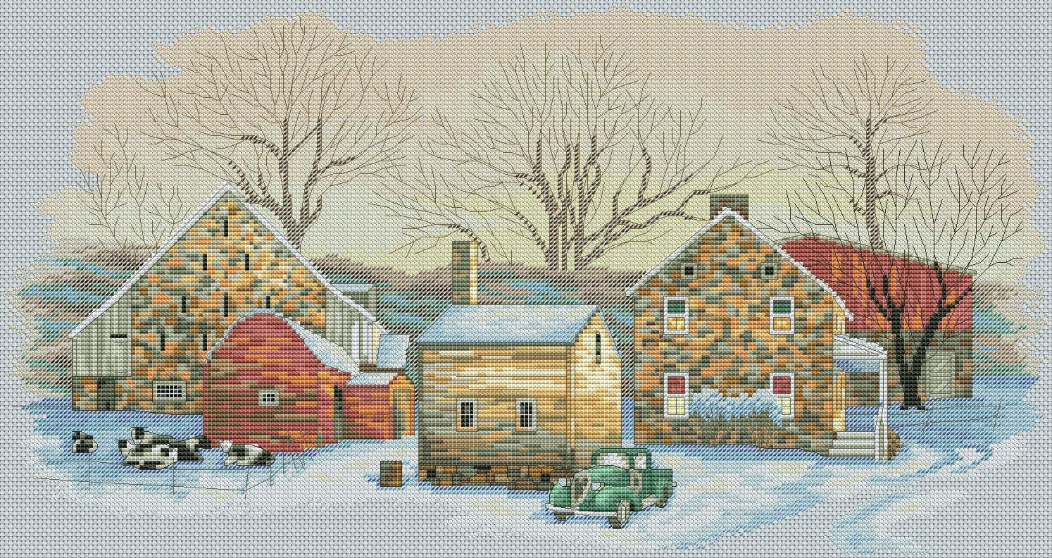 Farm Hamlet, Counted Cross Stitch Pattern, Autumn Landscape Pattern ...