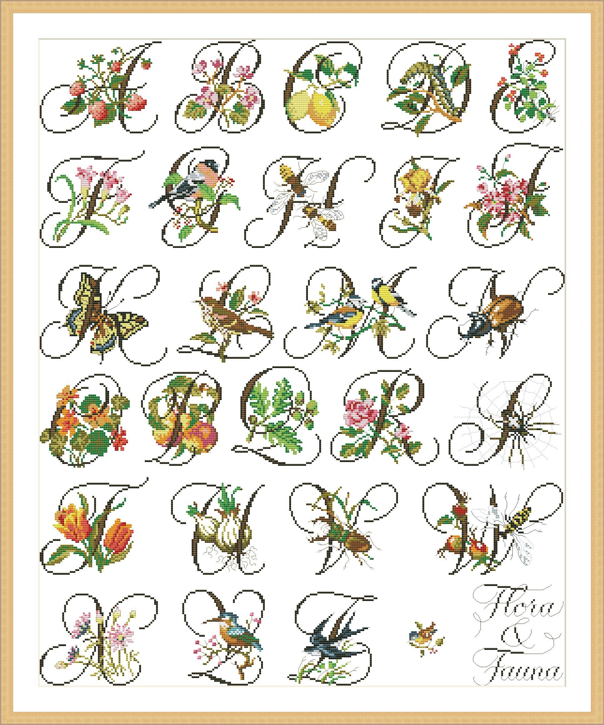 Flora Fauna Alphabet, Counted Cross Stitch Pattern, Floral Letters ...