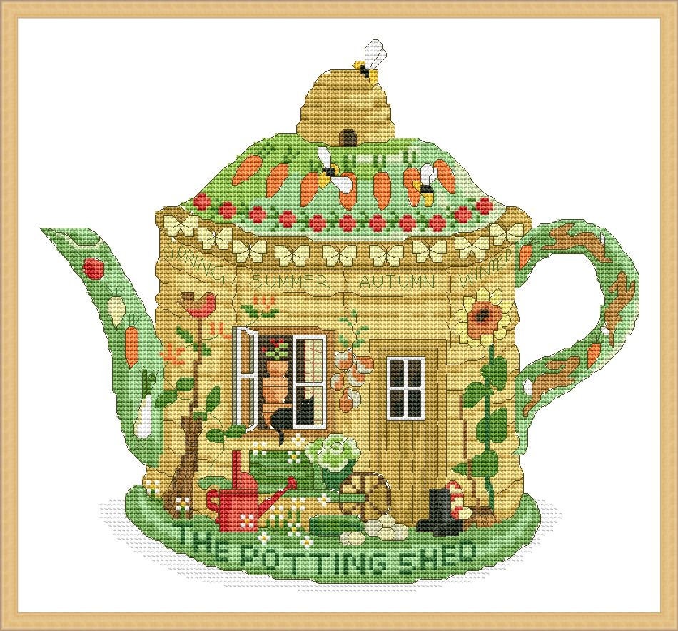 Garden Teapot Collection, Counted Cross Stitch Pattern, Kitchen Still ...