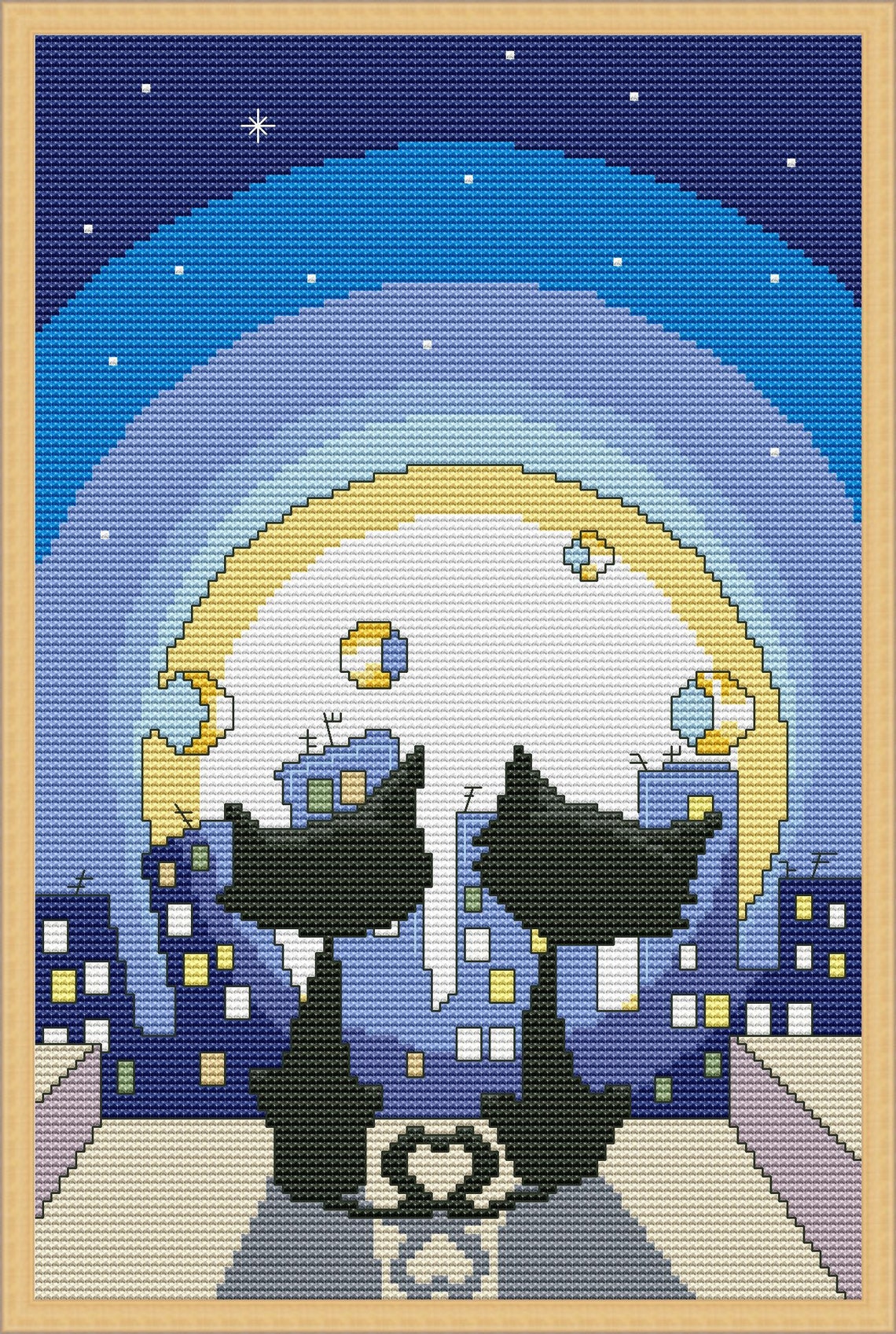 Cats and Cheese Moon, Counted Cross Stitch Pattern, Animal, Cats, Hand ...